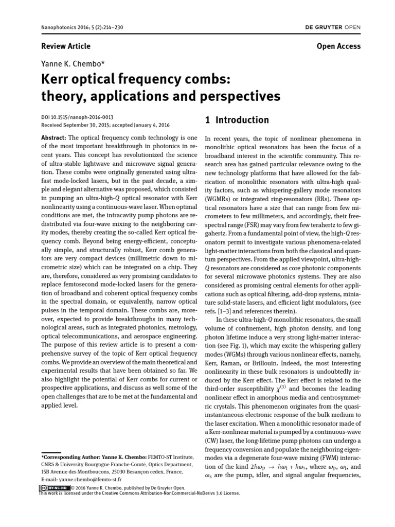 Kerr Optical Frequency Combs | PDF | Nonlinear Optics | Laser