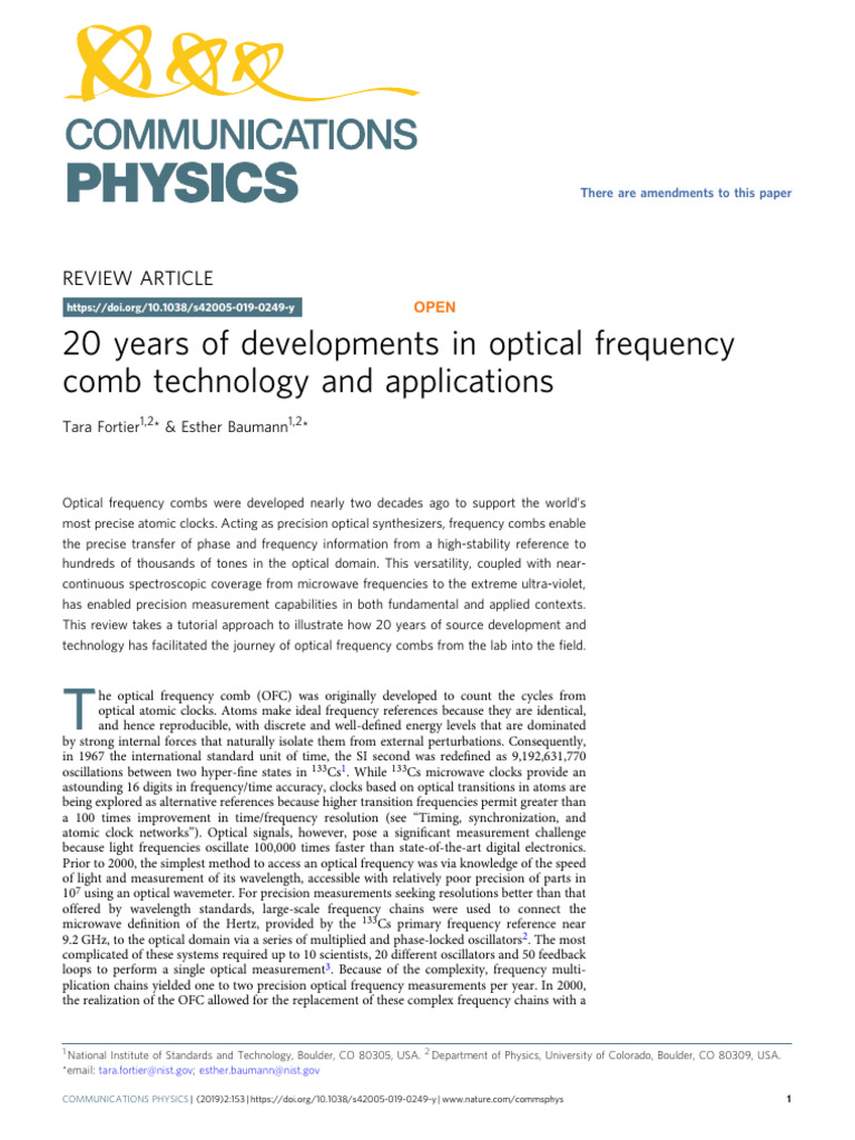 20 Years of Developments in Optical Frequency Comb Technology and ...