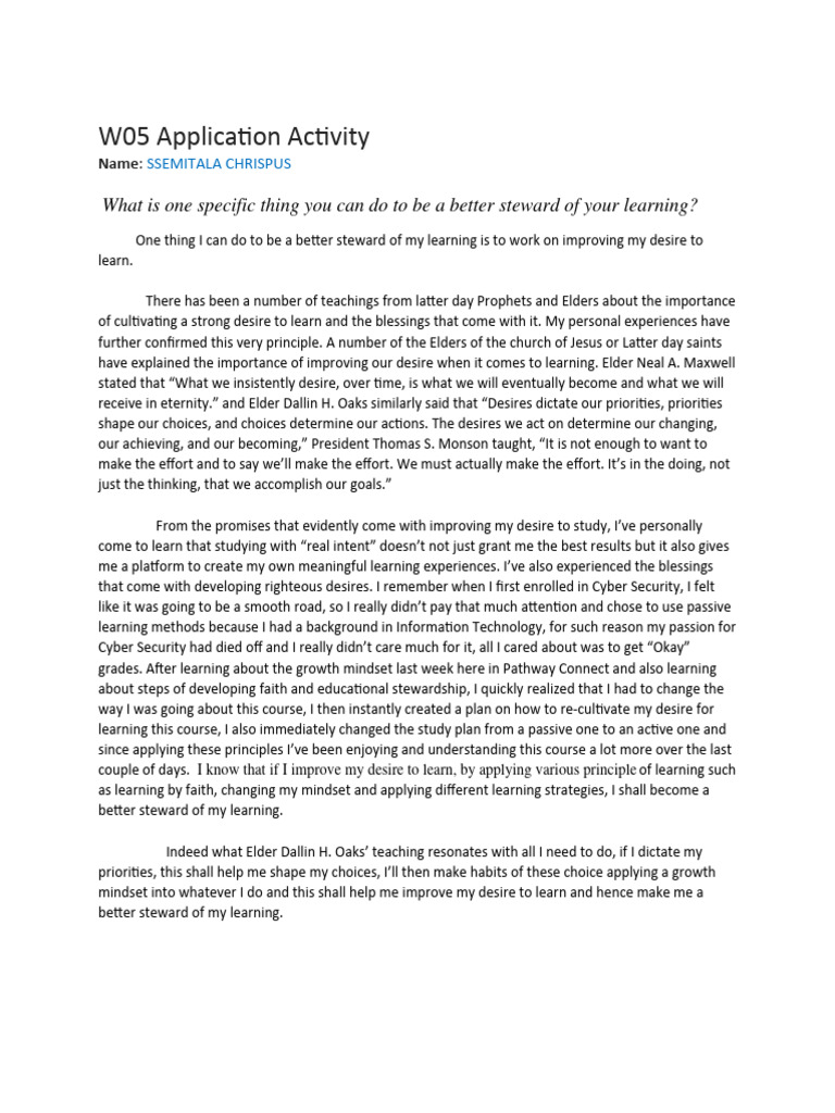 W05 Writing Application Activity | PDF | Learning | Cognition