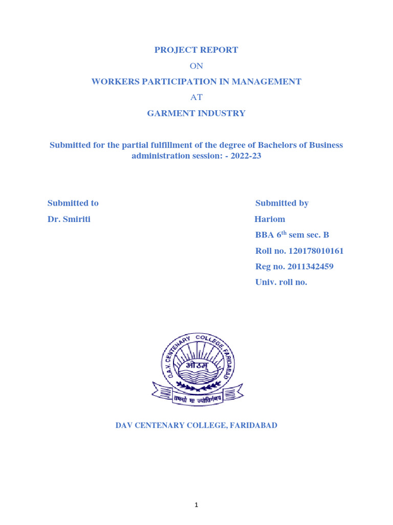 Hariom Project Report | PDF | Textiles | Clothing Industry