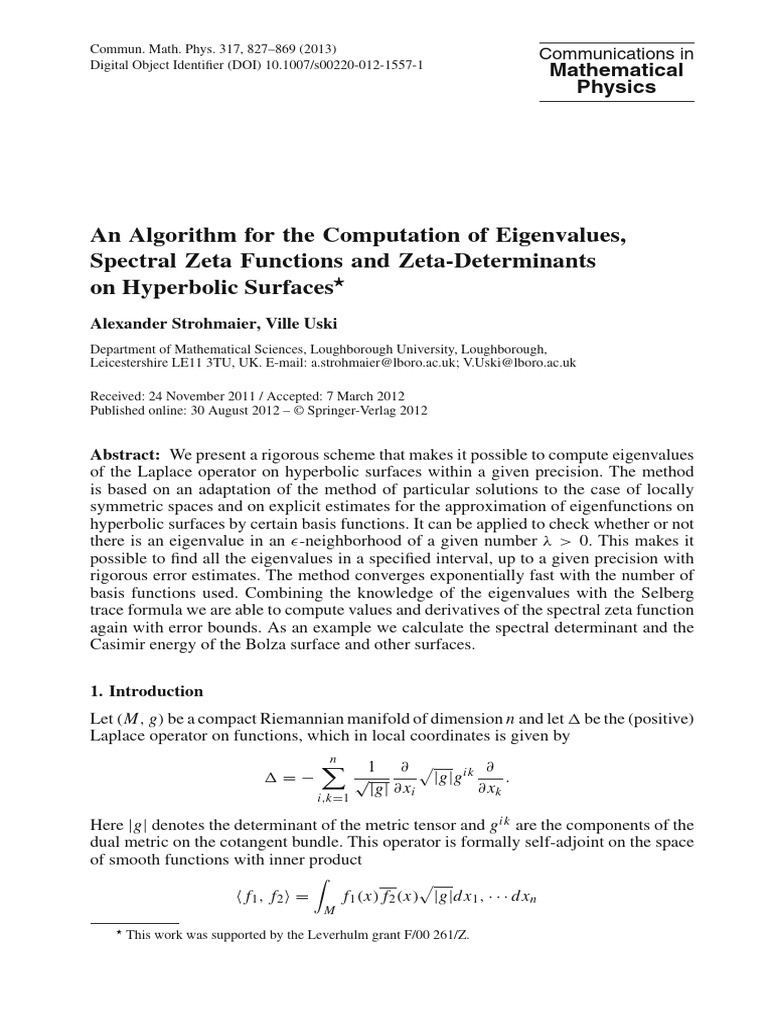 An Algorithm For The Computation Of Eigenvalues Pdf Eigenvalues And Eigenvectors Manifold