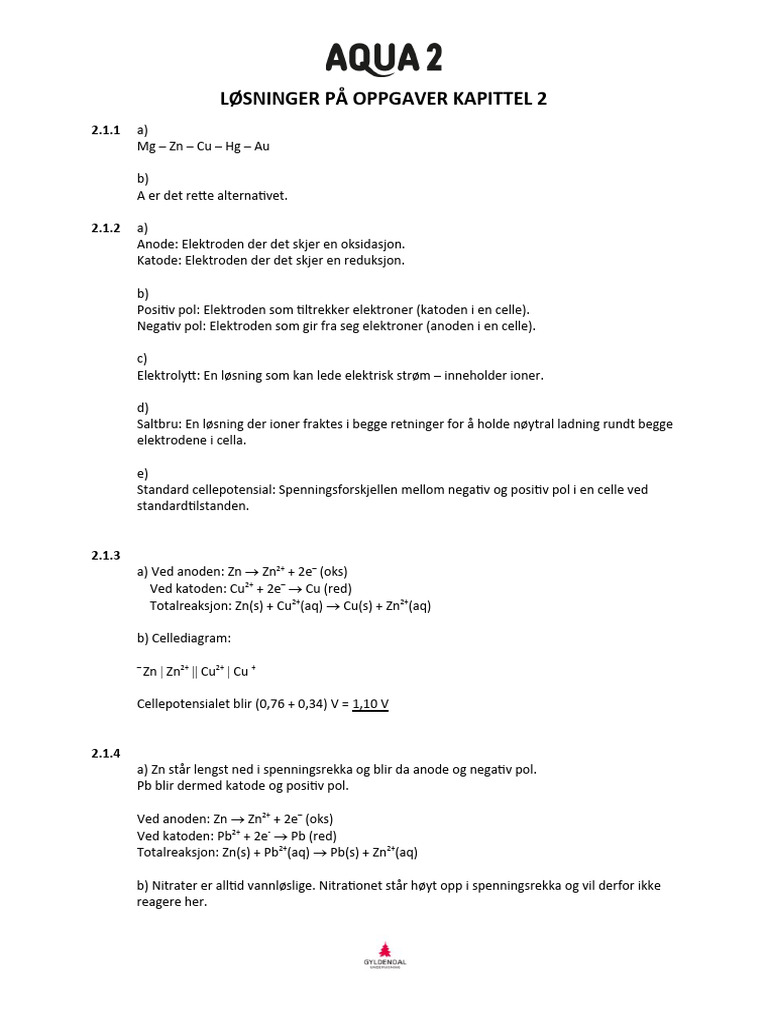 Aqua2 LØSNINGER PÅ OPPGAVER KAPITTEL 2 | PDF