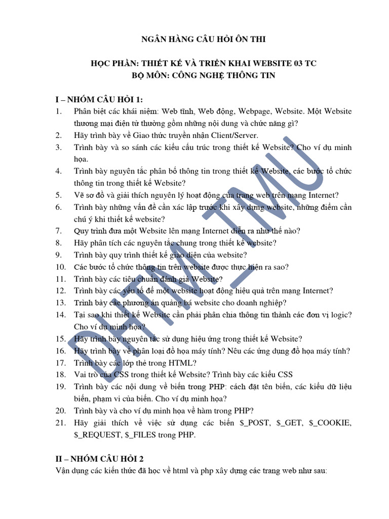 Đề cương TKW | PDF