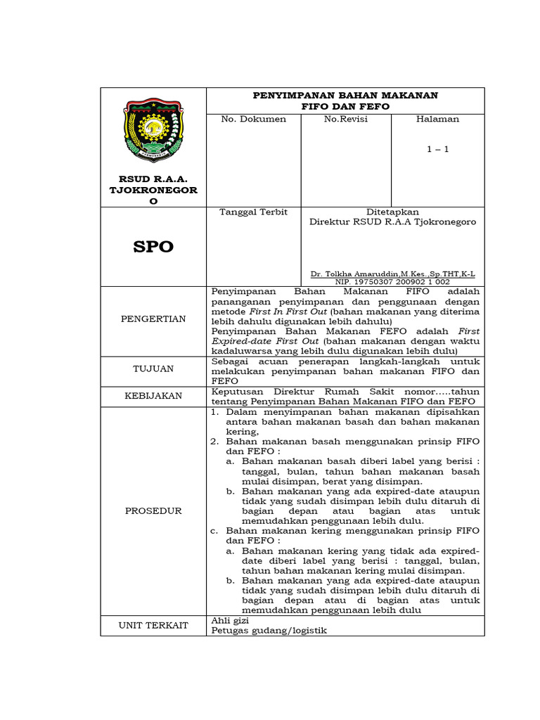 SOP FIFO BARU Fix | PDF