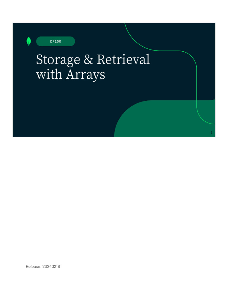 Df100 04 Storage And Retrieval With Arrays Pdf Mongo Db Pointer Computer Programming