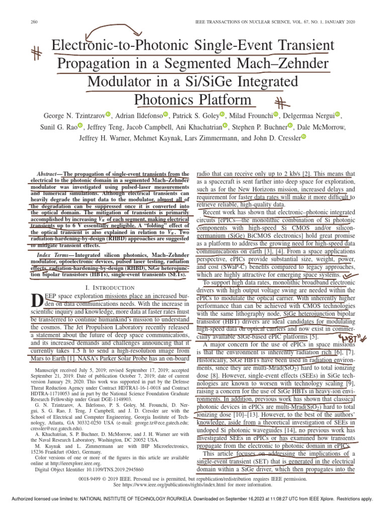 Electronic To Photonic Single Event Transient Propagation In A Segmented Machzehnder Modulator