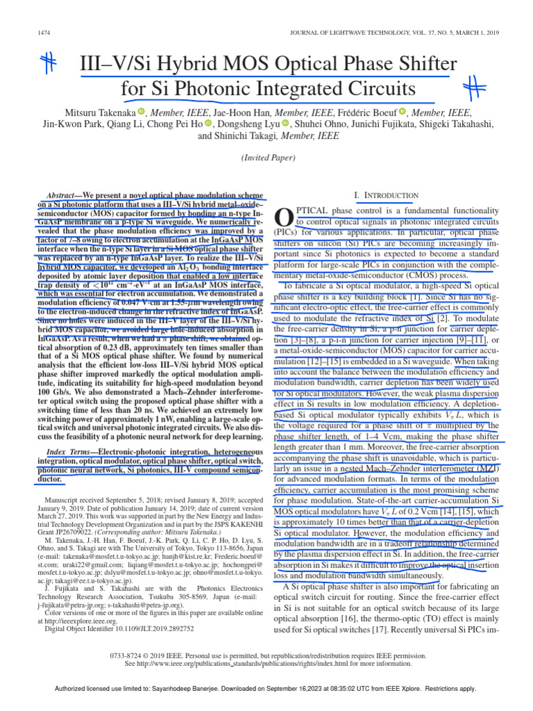 IIIV Si Hybrid MOS Optical Phase Shifter For Si Photonic Integrated ...