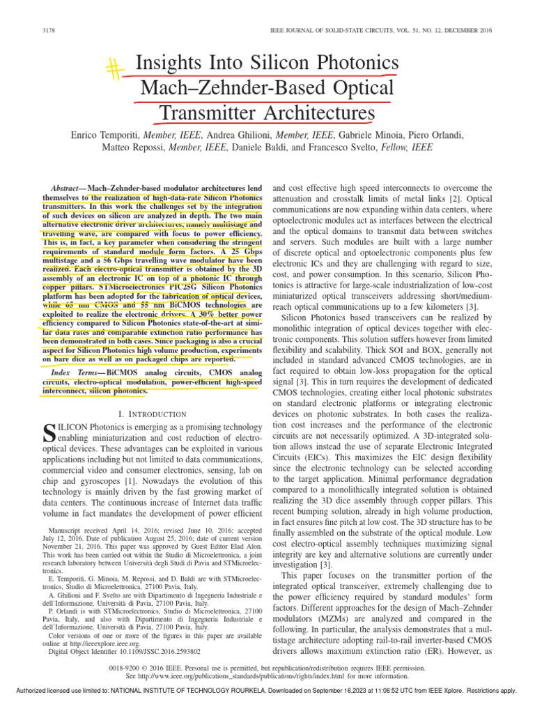 Insights Into Silicon Photonics MachZehnder-Based Optical Transmitter Architectures | PDF ...