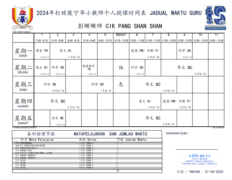 Timetable Pang Shan Shan | PDF