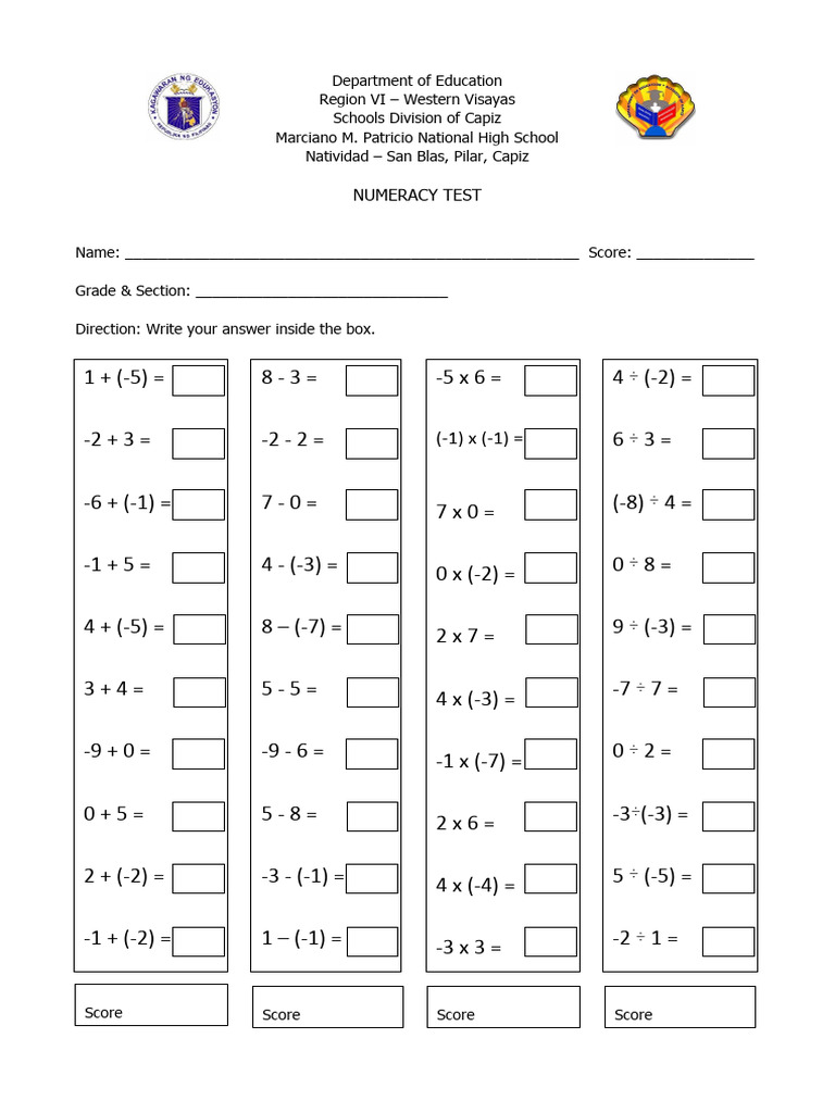 Numeracy Test 20222023 | PDF
