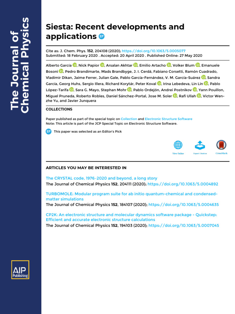 Siesta - Recent Developments and Applications | Download Free PDF | Density Functional Theory ...