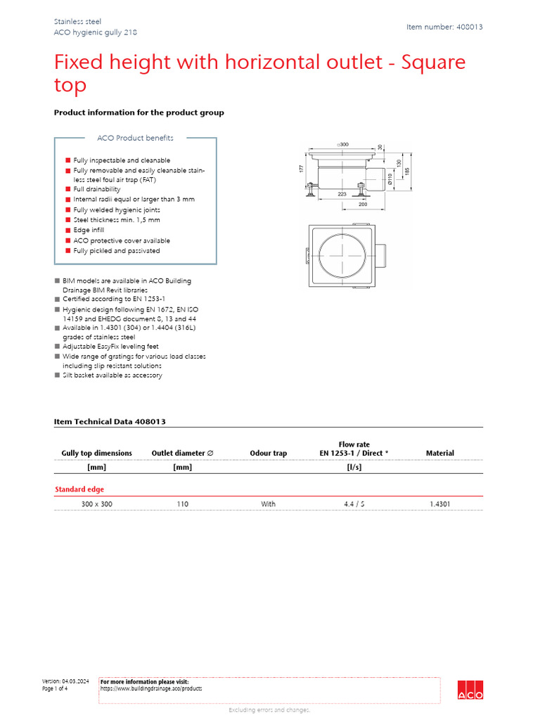 ACO Hygienic Gully 218 Overview | PDF | Home & Garden | Technology ...