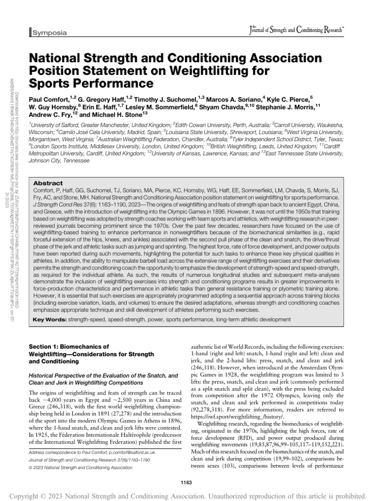 Nsca Position Statement On Weightlifting | Download Free PDF | Strength Training | Management Of ...