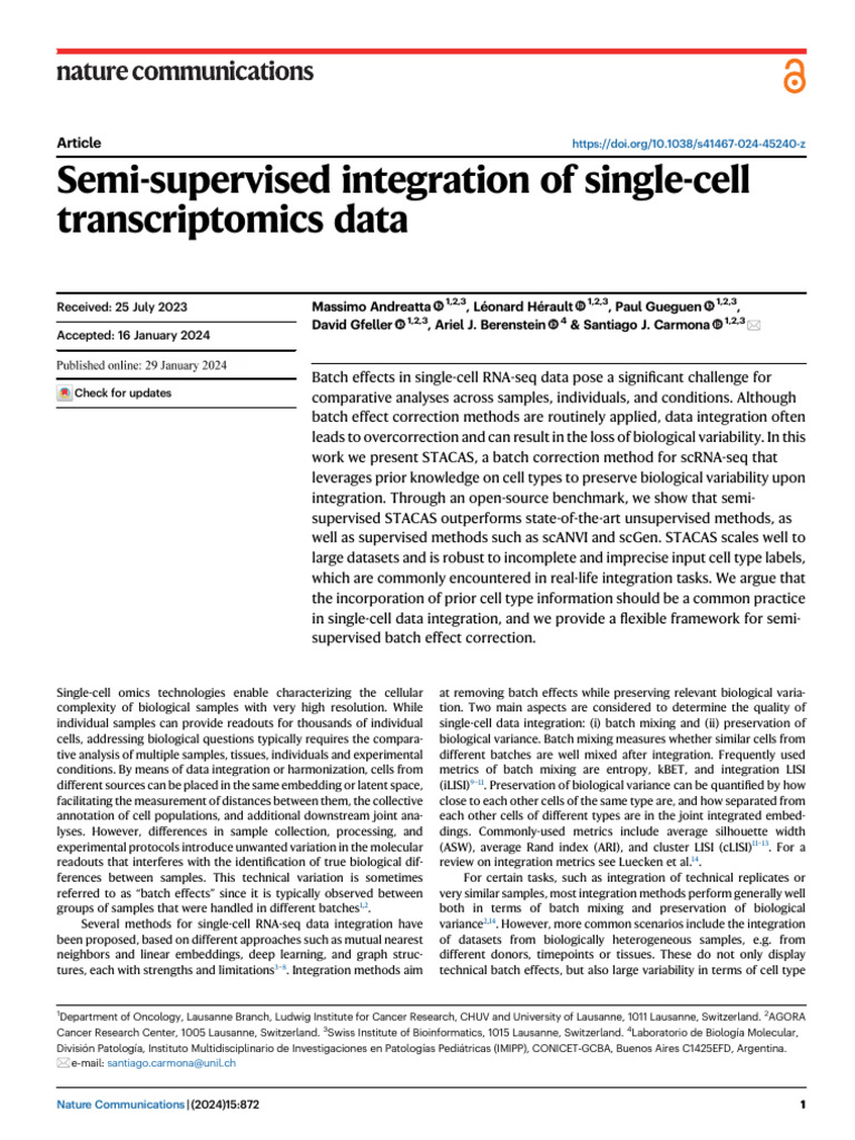 24 - Semi-Supervised Integration of Single-Cell Transcriptomics Data | PDF | T Cell | Sampling ...