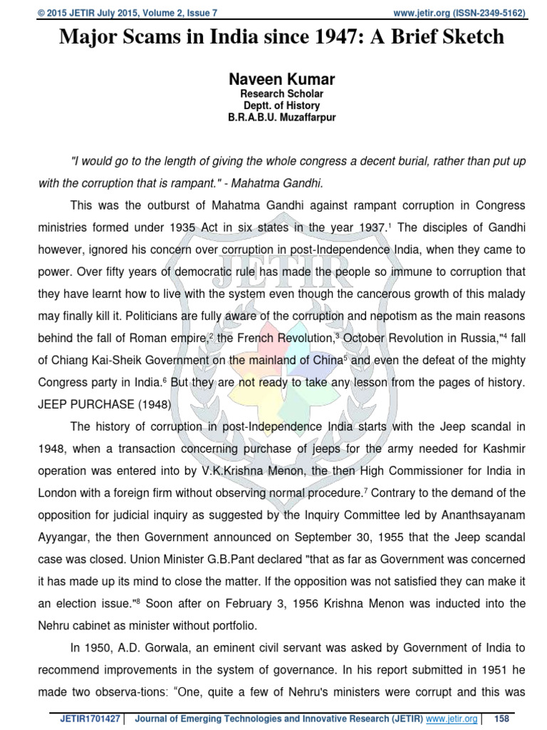 Major Scams in India Since 1947 | PDF | Politics