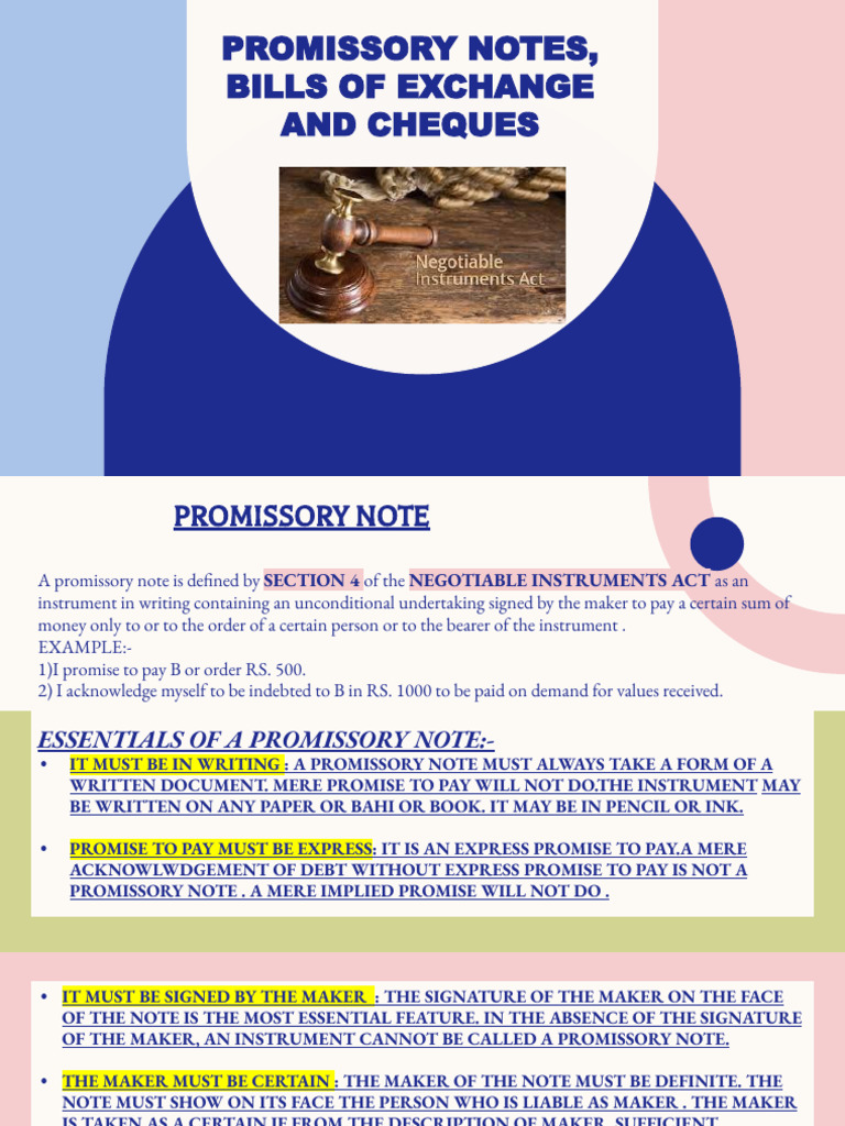 Promissory Notes vs. Bills of Exchange | PDF | Negotiable Instrument ...