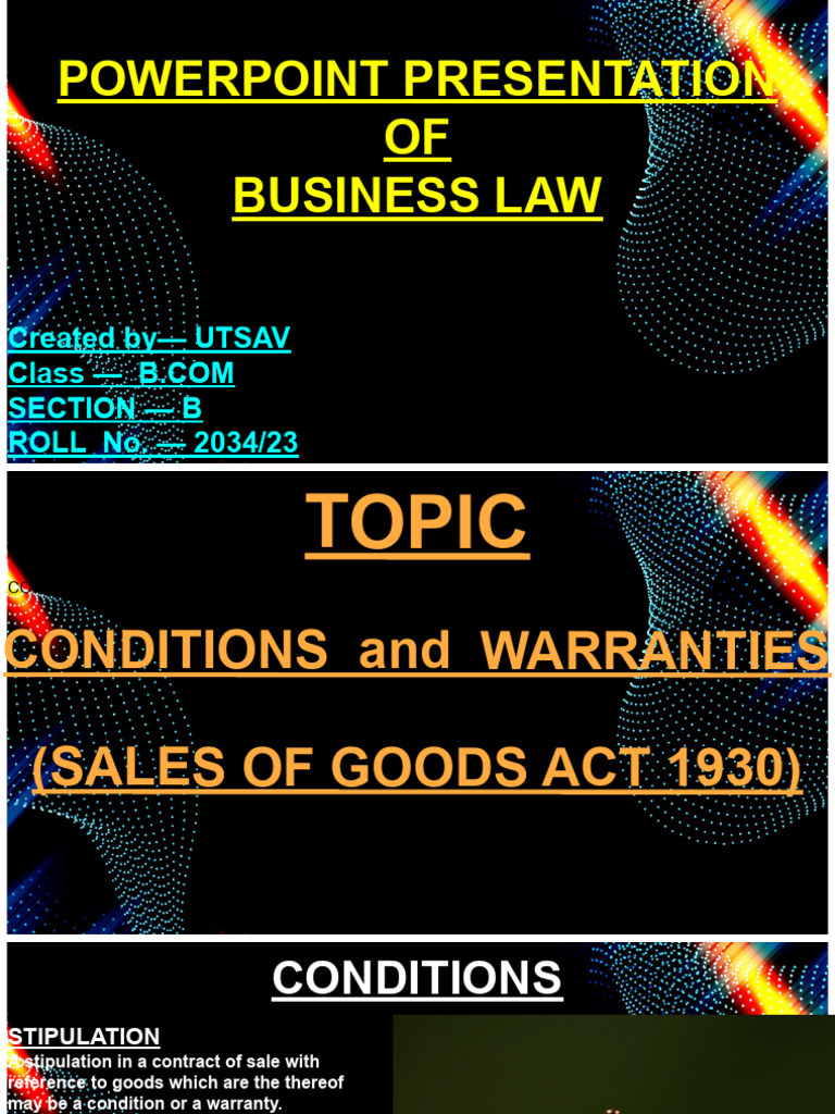 Business Law Presentation | PDF | Implied Warranty | Breach Of Contract