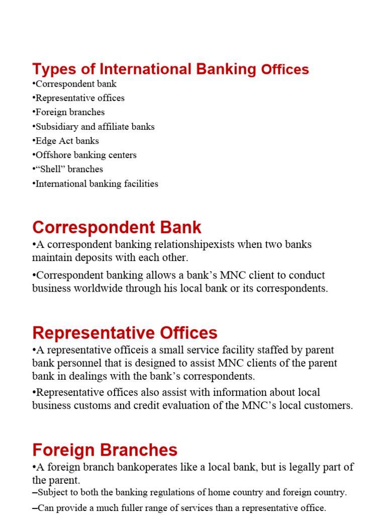 Types of International Banking Offices | PDF | Banks | Edge Act