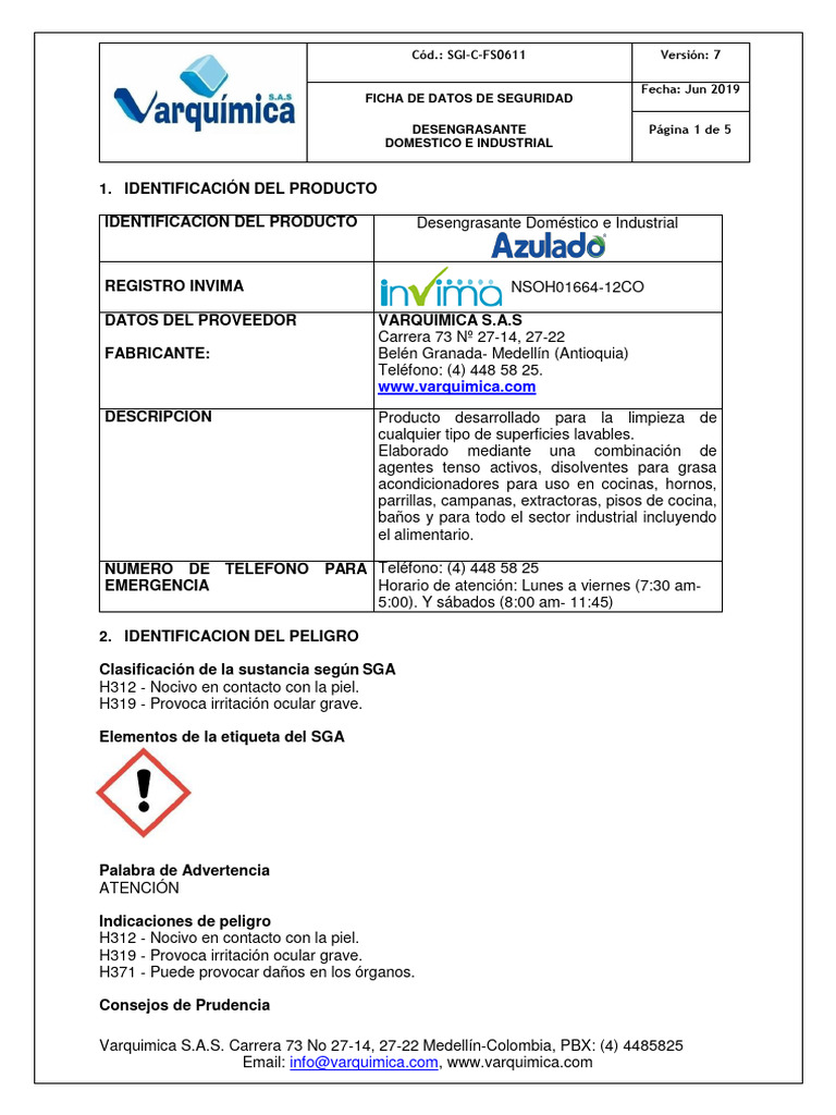 11.FS0611 - Desengrasante Doméstico e Industrial | PDF | Agua | Química