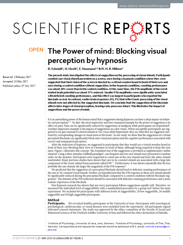 Blocking Visuals in Hypnosis 2017 | PDF | Event Related Potential ...