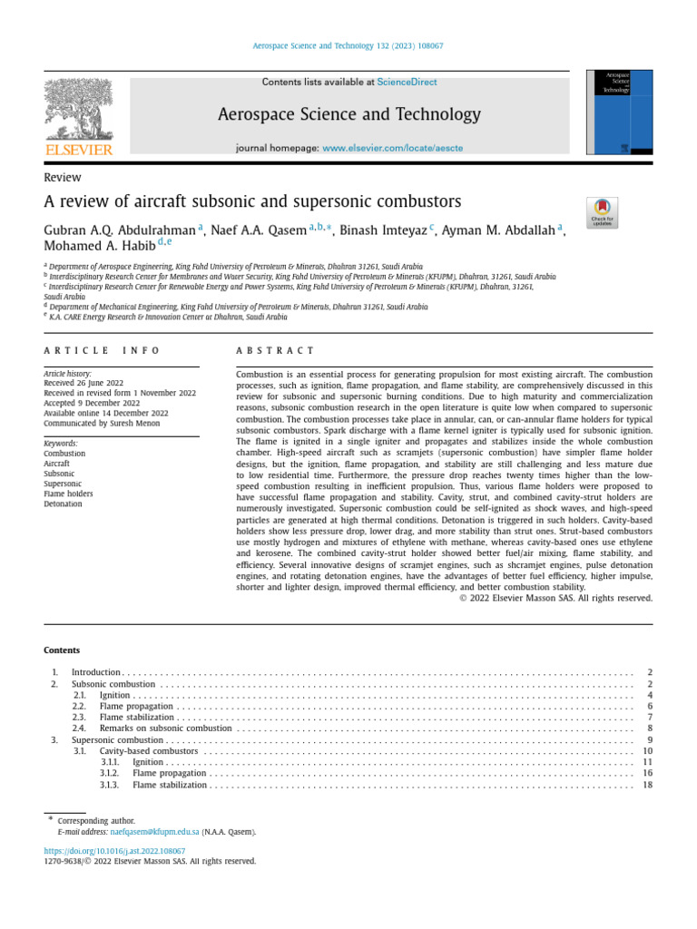 2023_A review of aircraft subsonic and supersonic combustors | PDF ...