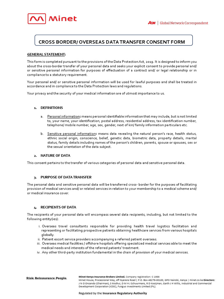 Cross Border Data Transfer Consent Form - December | PDF | Insurance ...