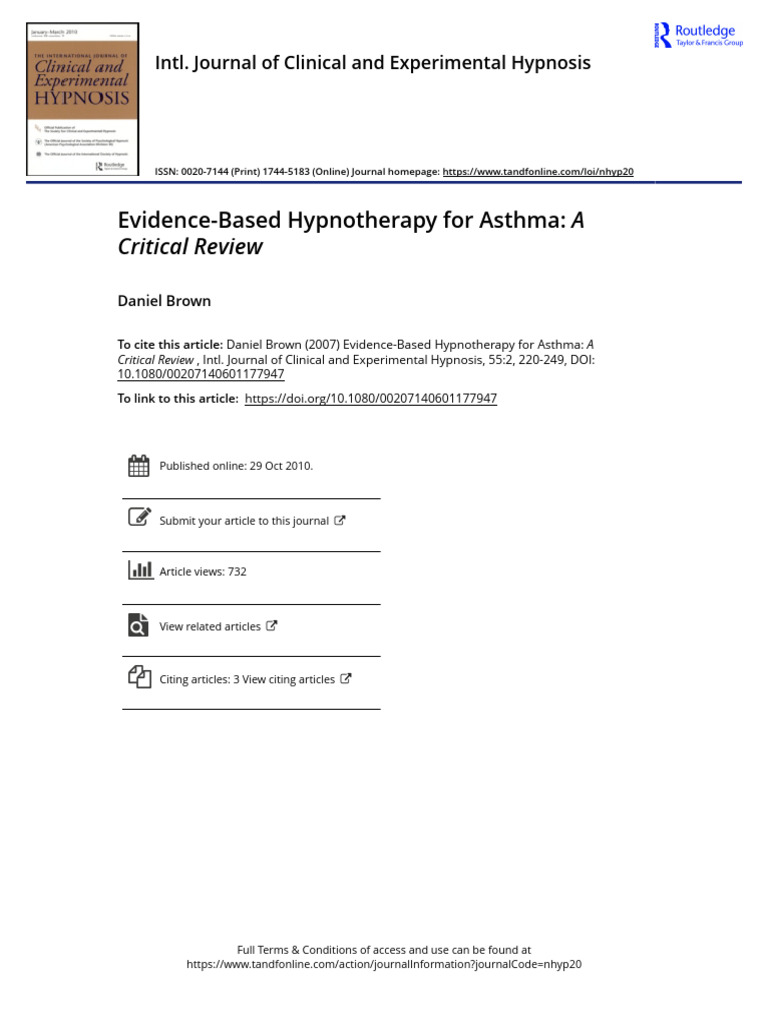 Evidence Based Hypnotherapy For Asthma A Critical Review | PDF | Asthma | Hypnosis