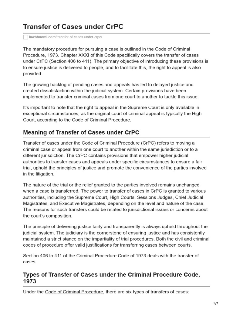 Transfer of Cases Under CRPC | PDF | Judge | Criminal Procedure In South Africa