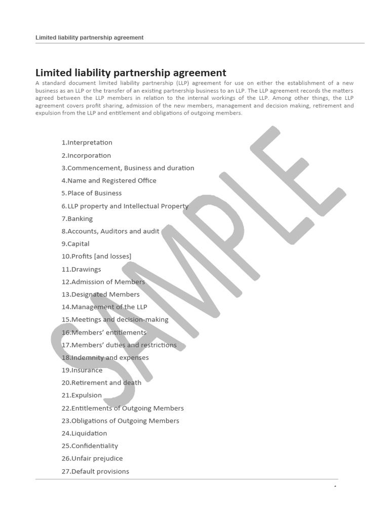 Limited Liability Partnership Agreement | PDF | Limited Liability Partnership | Business