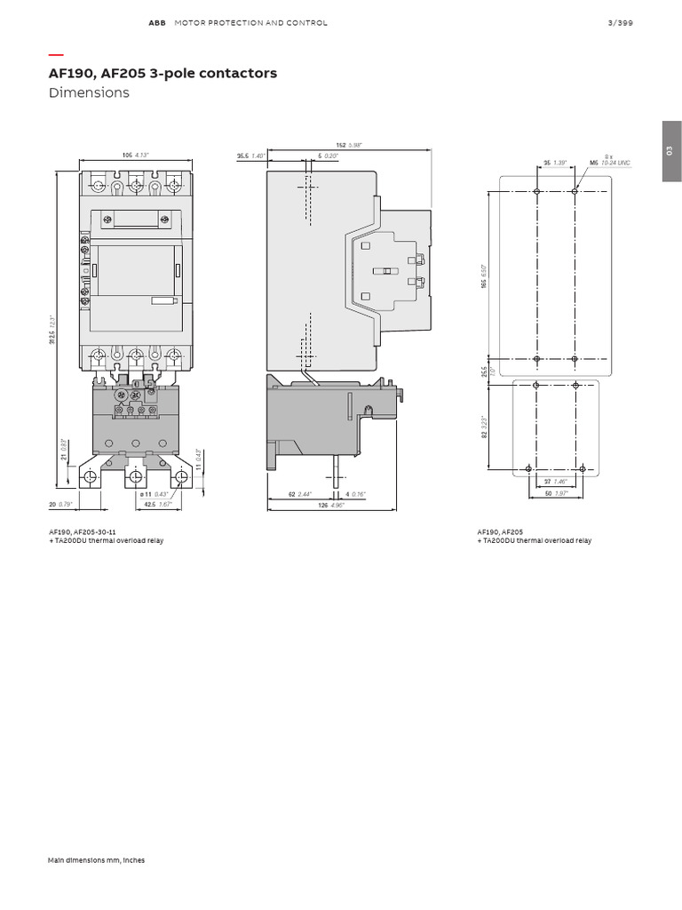Abb Control Hoja Dimensiones Contactor Tripolar Af205 Con Montaje Del Rele Termico Ta200 (16-10 ...