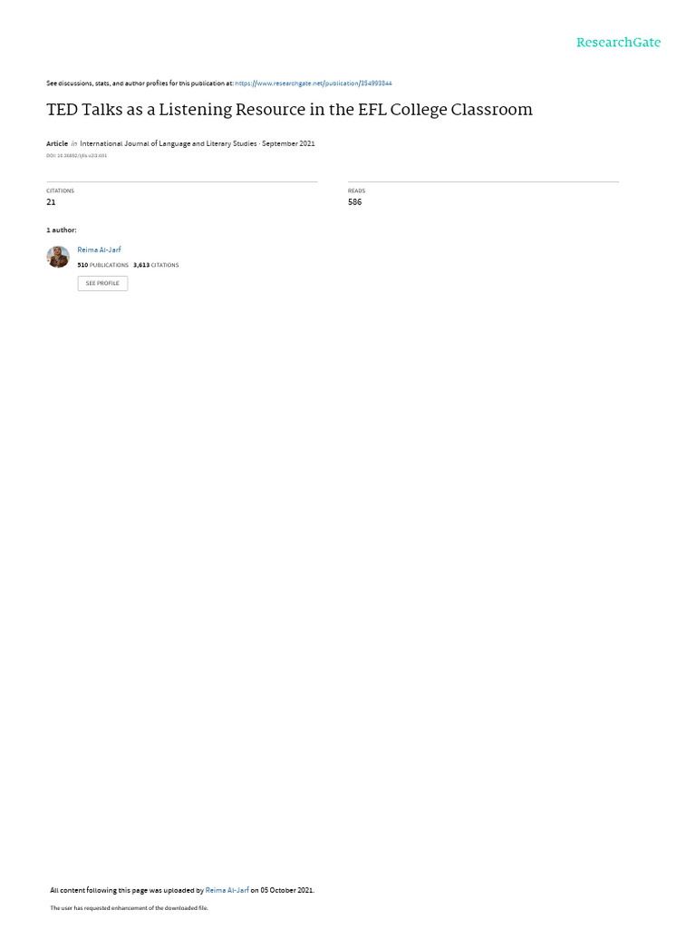 TED Talks As A Listening Resource in The EFL College Classroom | PDF ...