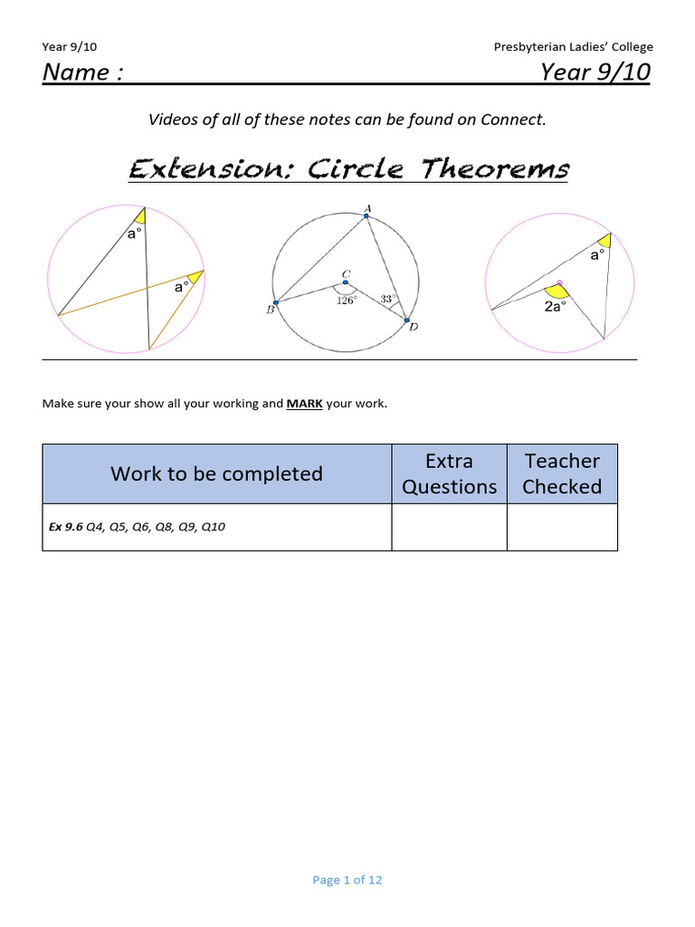 Year 10 Circle Theorems | PDF | Circle | Perpendicular