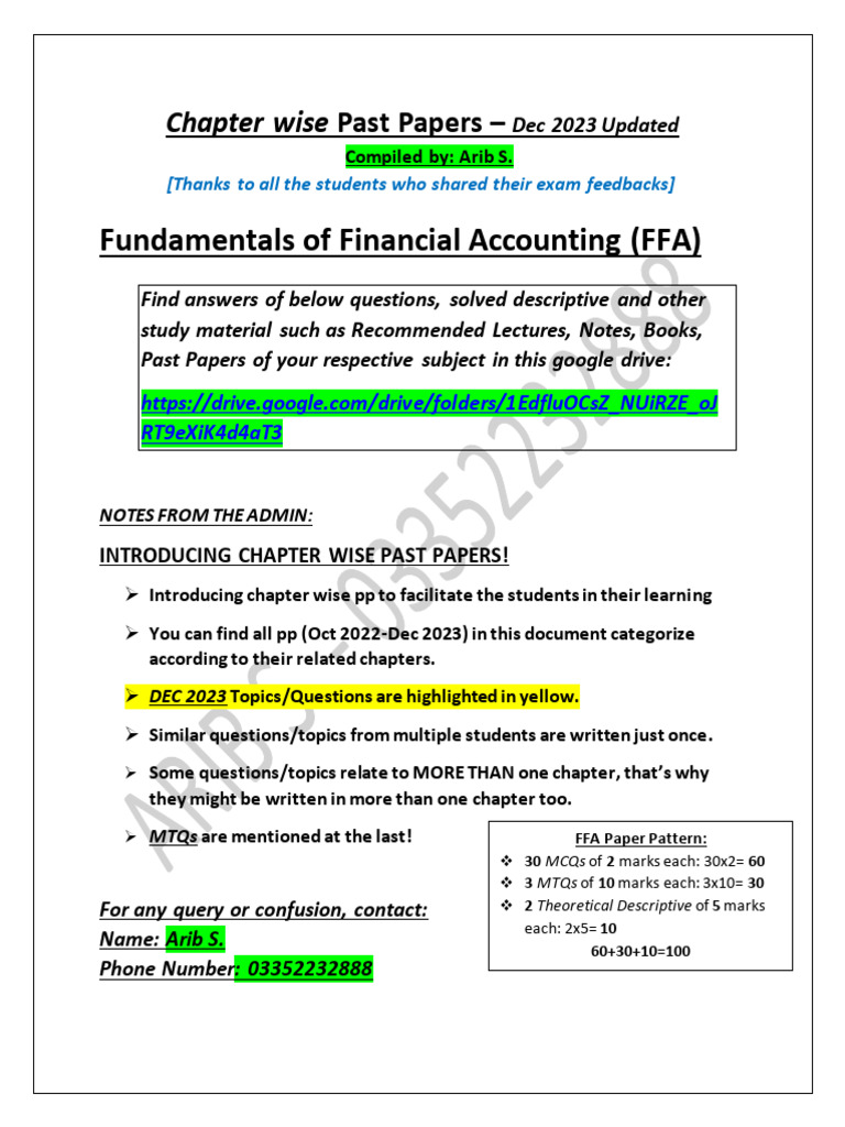 Chapter-wise FFA Past Papers 2023 | PDF | Expense | Depreciation