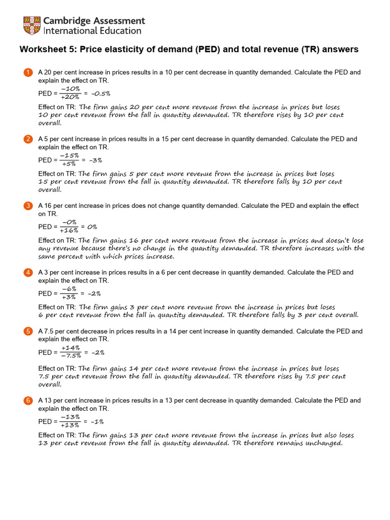 AO2 Worksheet 5 Price Elasticity of Demand (PED) and Total Revenue (TR ... AO2 Worksheet 5 Price Elasticity of Demand (PED) and Total Revenue (TR ...