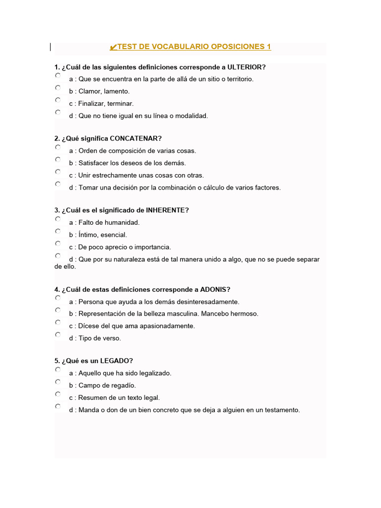 Test de Vocabulario Oposiciones 1 | PDF