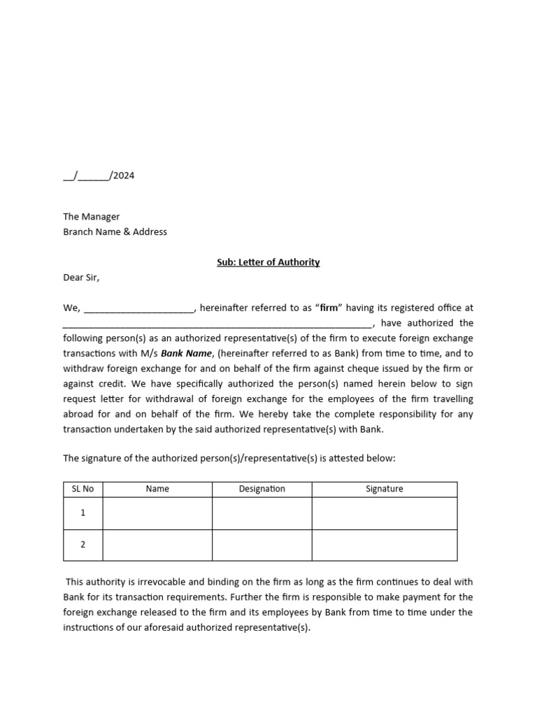 Authorized Signatory Letter Format | PDF