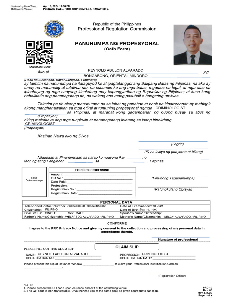 Panunumpa NG Propesyonal: Professional Regulation Commission | PDF