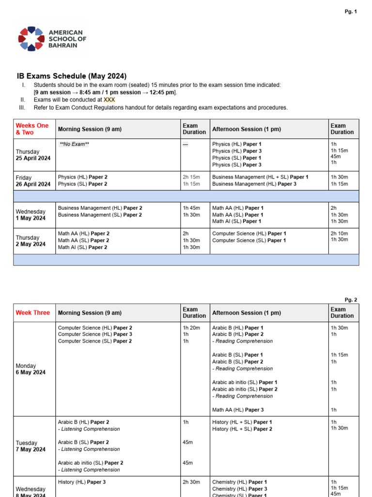 May 2024 IB Exam Schedule | PDF | Qualifications