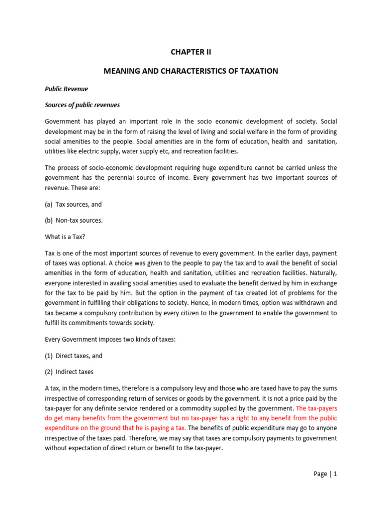 PFT - Chapter 2, MEANING AND CHARACTERISTICS OF TAXATION | PDF | Taxes | Direct Tax