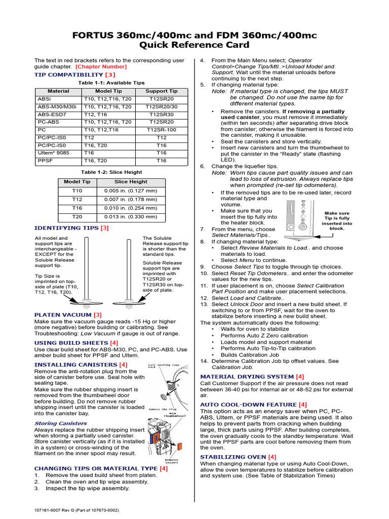 Fortus 360mc/400mc Quick Reference Guide | PDF | Calibration