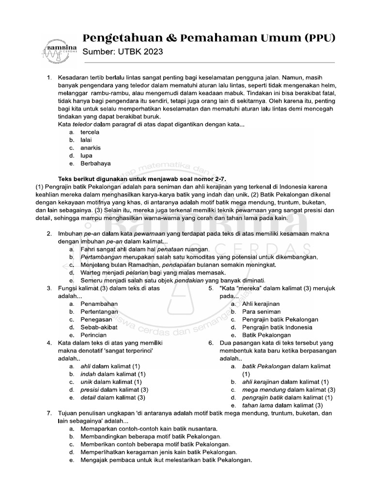 Ppu - Utbk 2023 | PDF