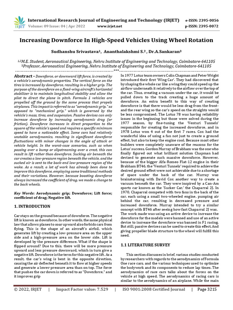Increasing Downforce in High-Speed Vehicles Using Wheel Rotation | PDF ...