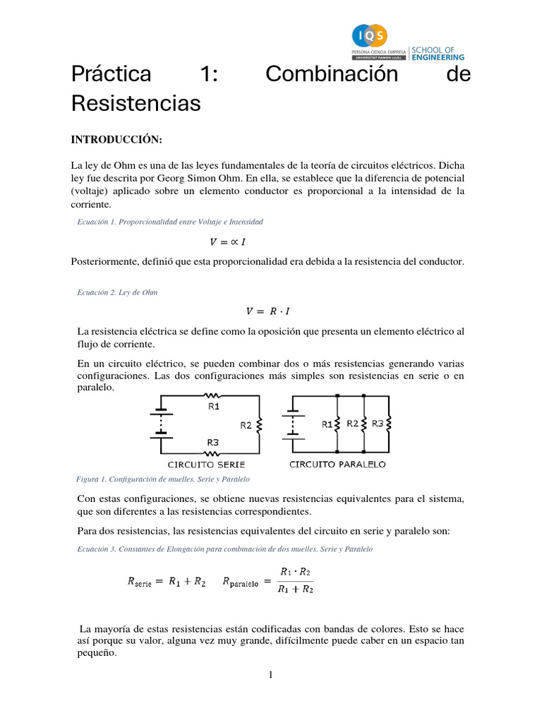 Practica 1 - Combinacion de Resistencias-NRM_vf | PDF | Resistencia Eléctrica y Conductancia ...