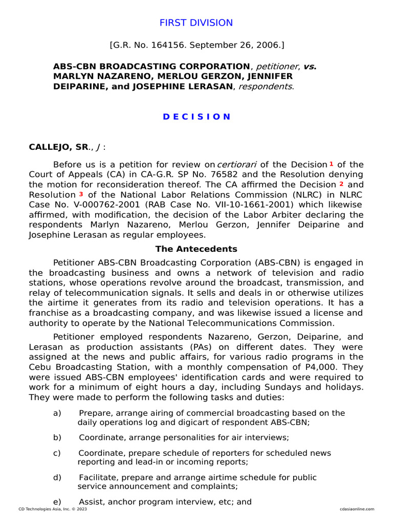 ABS-CBN Employment Status Dispute Decision | PDF | Employment | Appeal