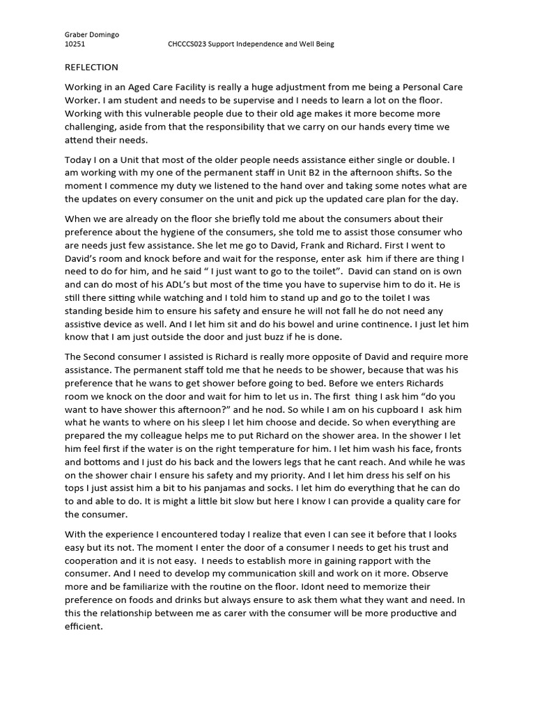 Aged Care Student Reflection | PDF