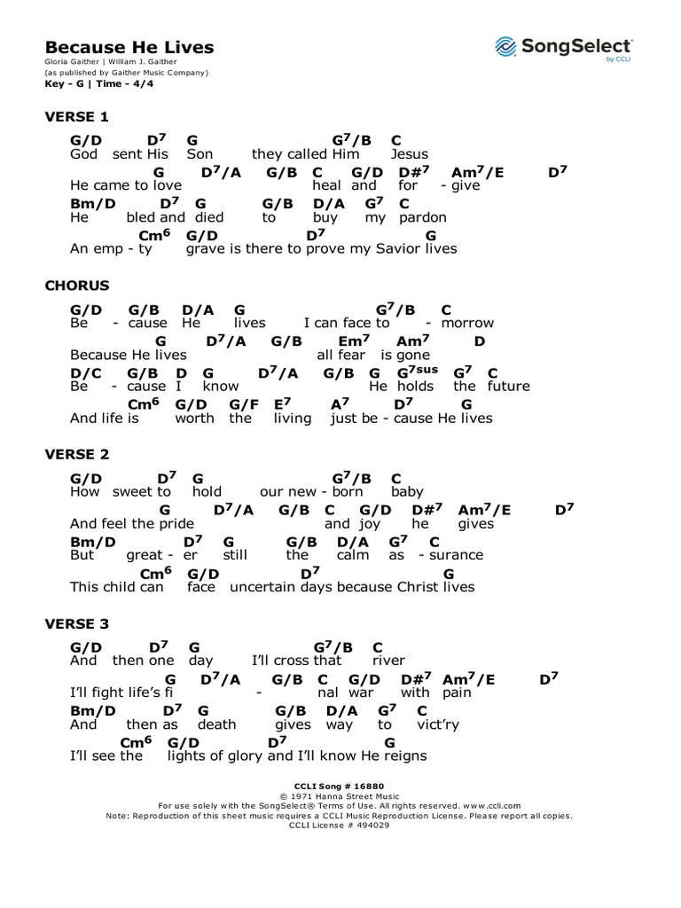 Because He Lives-chords-G | PDF
