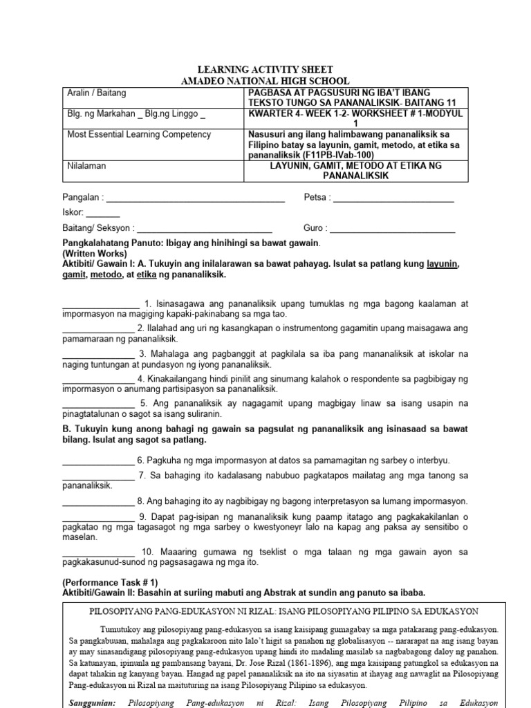 LEARNING-ACTIVITY-SHEET | PDF