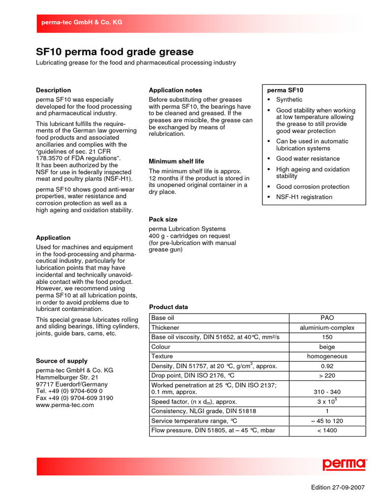 Perma - SF 10 | PDF | Lubricant | Materials