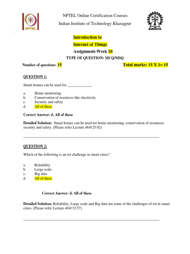 IOT Assignment-10 Solution | PDF | Internet Of Things | Home Automation