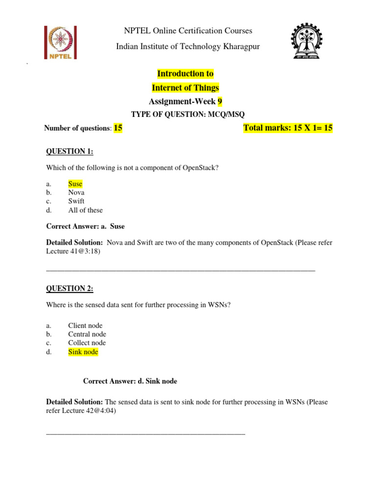 IOT Assignment-9 Solution | PDF | Wireless Sensor Network | Cloud Computing